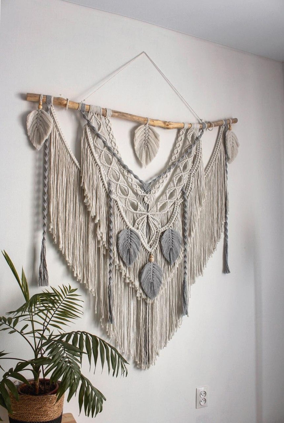 Large Macrame Wall Hanging, Bedroom Wall Decor, Macrame Leaf Wall ...