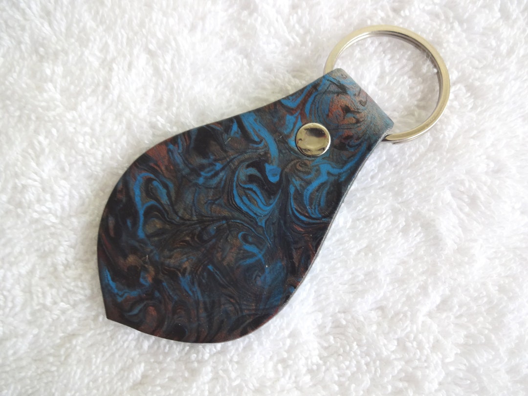Hand Tooled Leather Key Fob, Marble Texture, Handbag Charm, Purse ...