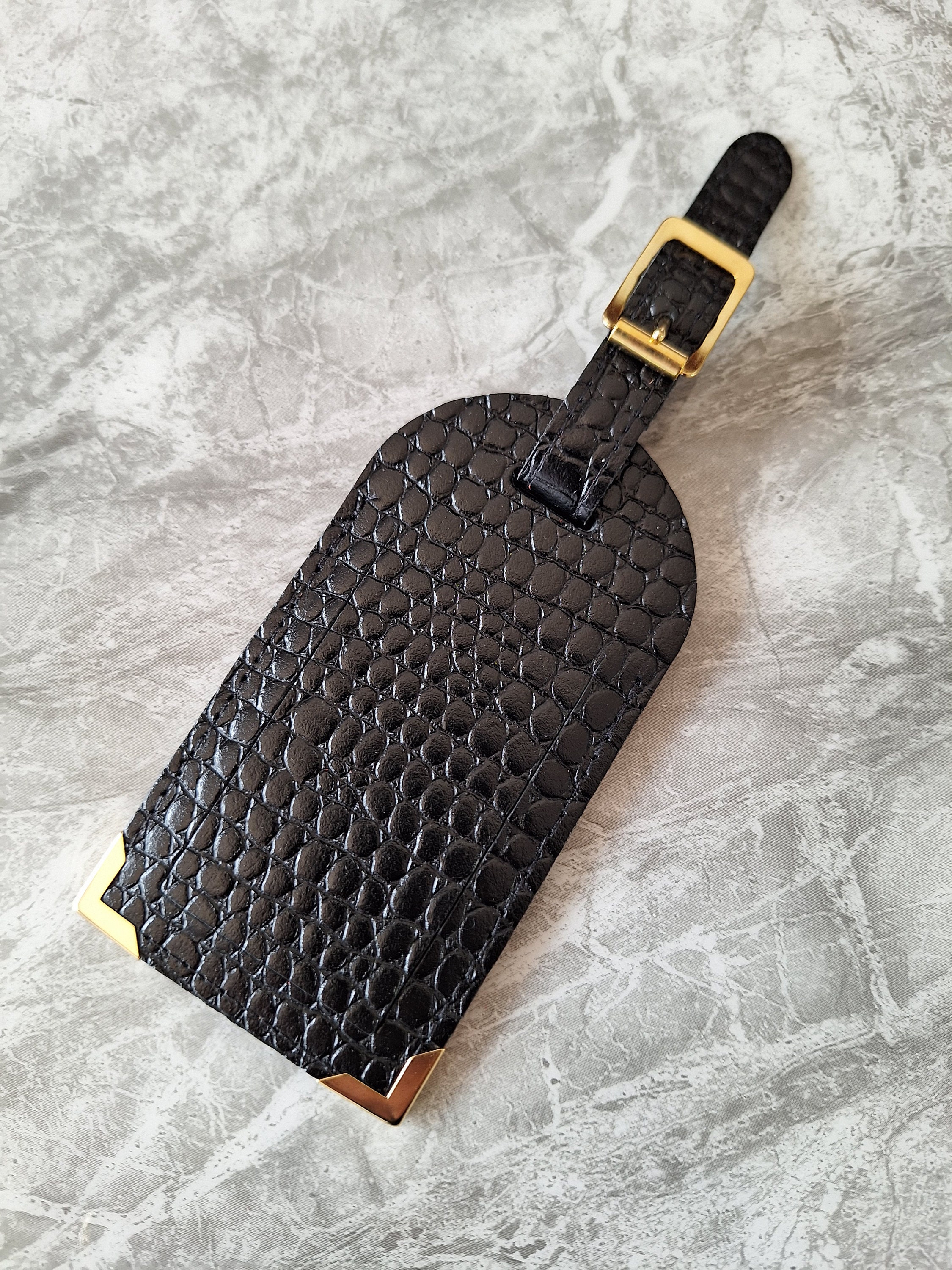 Croc Grained Leather Luggage Tag: Deluxe Travel Bag I.D. Holder - Etsy