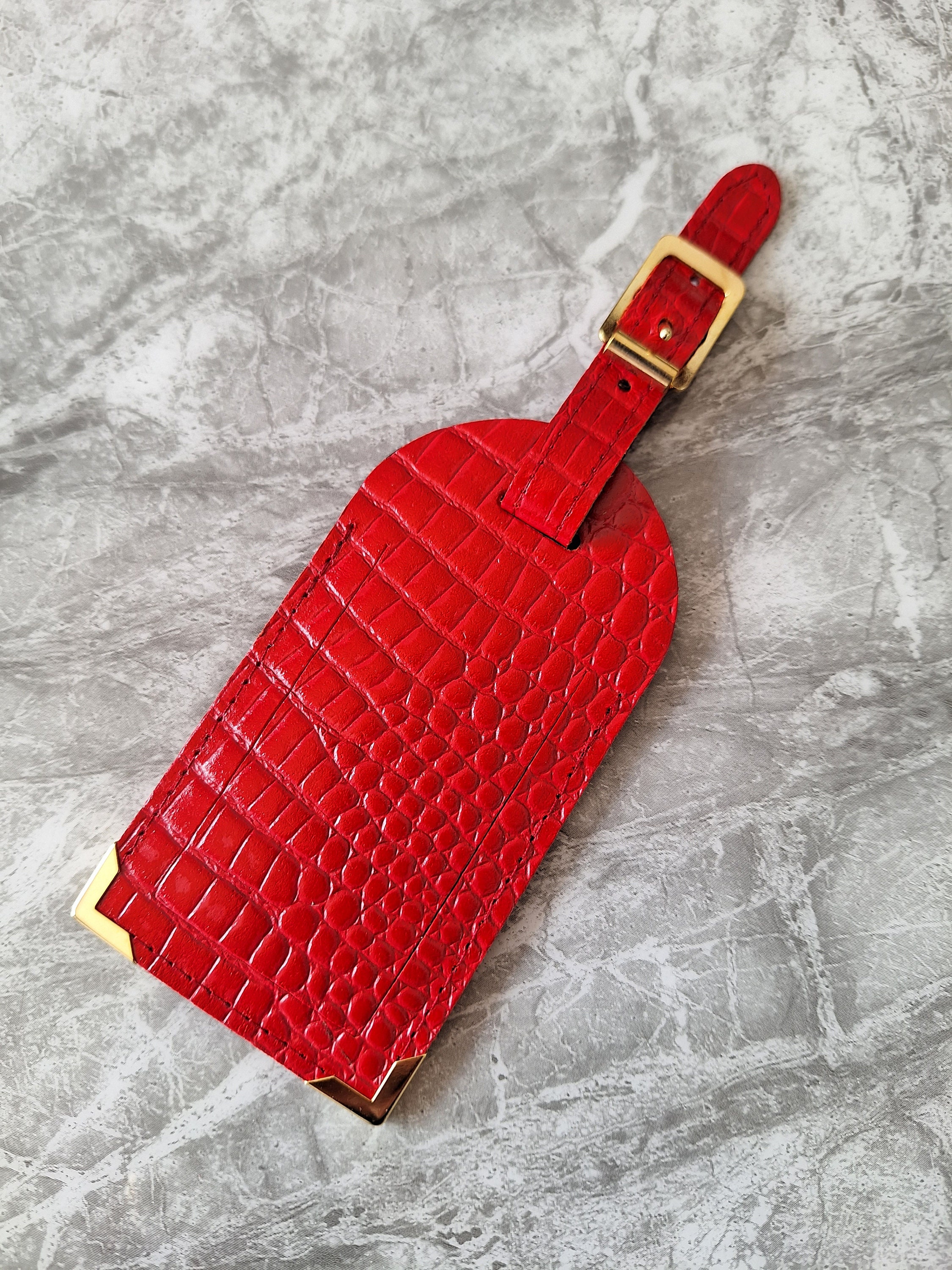 Croc Grained Leather Luggage Tag: Deluxe Travel Bag I.D. Holder - Etsy