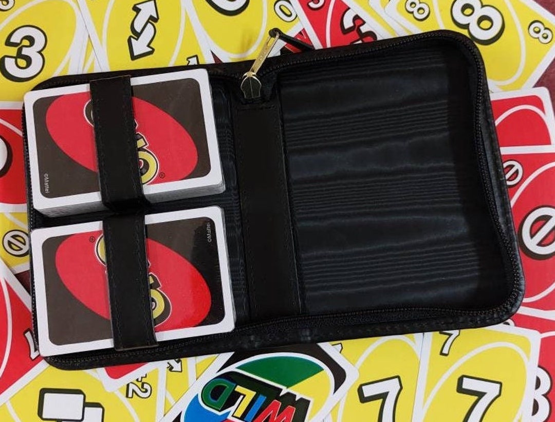 UNO Card Case, Twin Deck Holder, Zip Around Card Case Real Leather ...