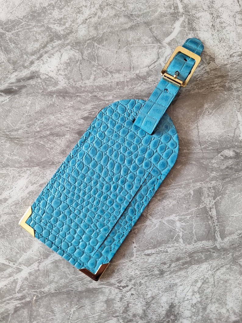 Croc Grained Leather Luggage Tag: Deluxe Travel Bag I.D. Holder - Etsy