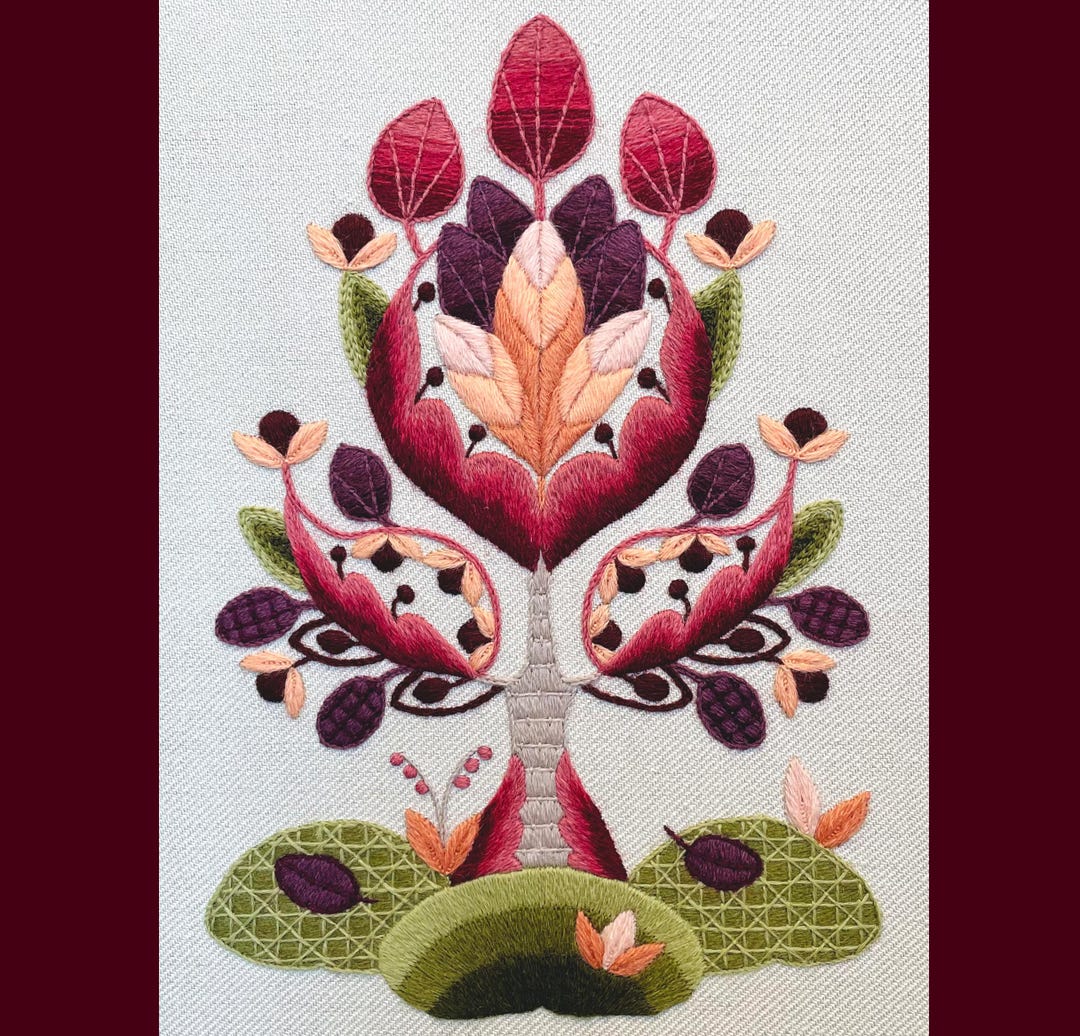 Crewel Work Embroidery Kit Jacobean Tree In Autumn Etsy