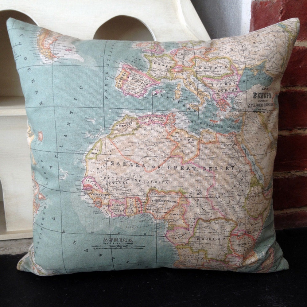 Hand Crafted Linen Map Scatter Cushion With Feather Pad - Etsy