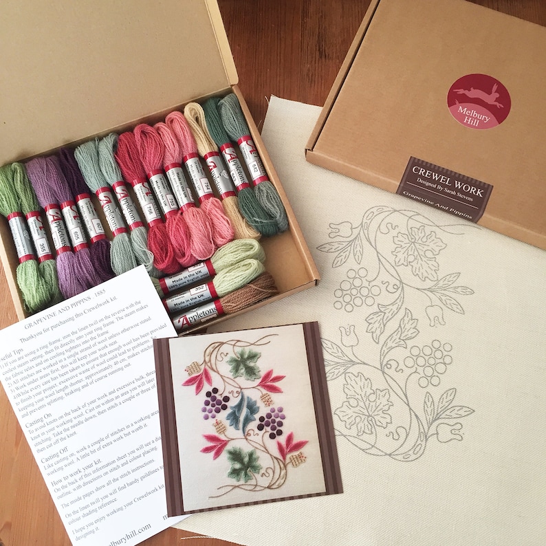 Crewel Kit Grapevine and Pippins Crewel Embroidery Kit - Etsy UK