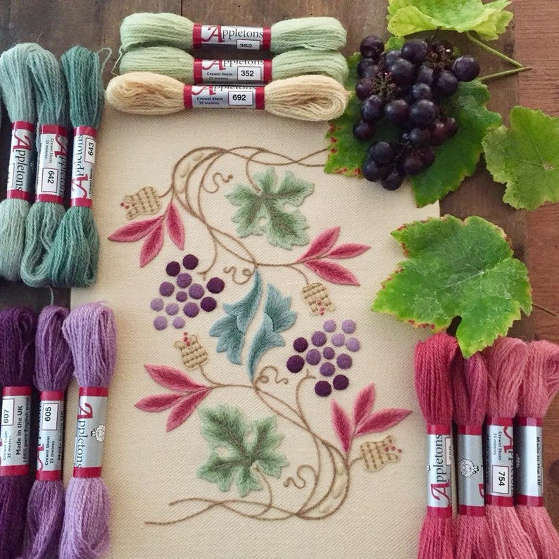 Crewel Kit Grapevine and Pippins Crewel Embroidery Kit - Etsy UK