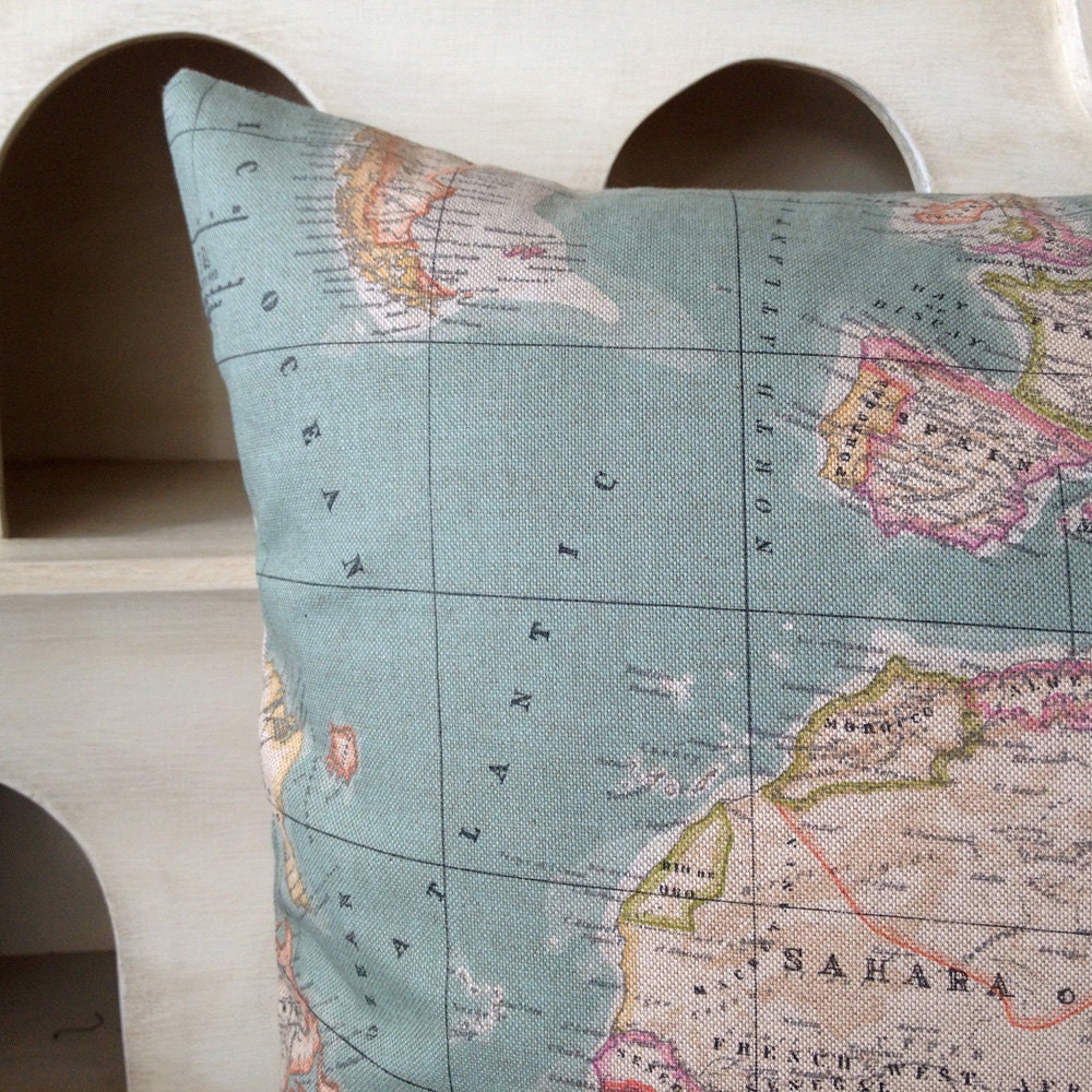 Hand Crafted Linen Map Scatter Cushion With Feather Pad - Etsy