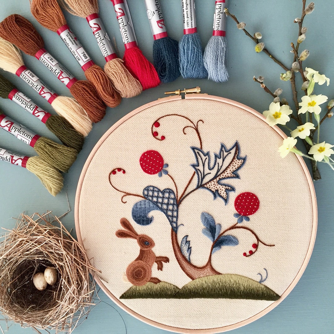Rabbit Summer Crewel Embroidery Kit: Advanced Crewelwork With Linen ...