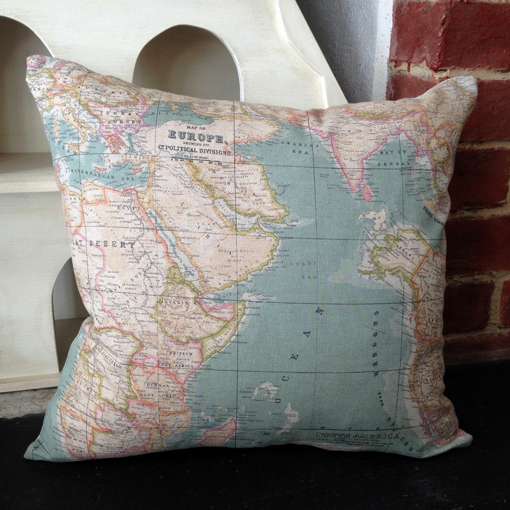 Hand Crafted Linen Map Scatter Cushion With Feather Pad - Etsy