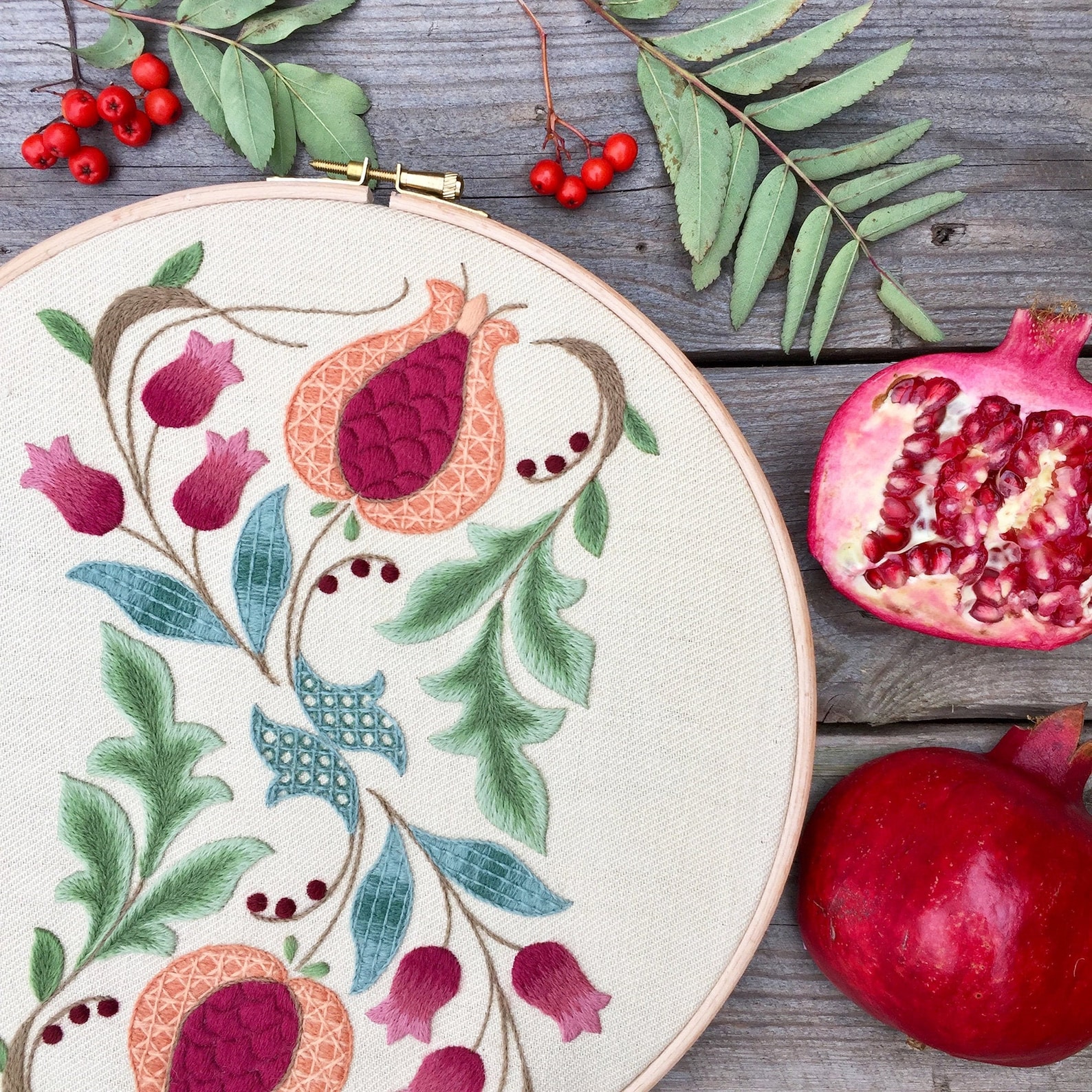 Crewel Work Embroidery Kit "pomegranates and Rowan" - Etsy