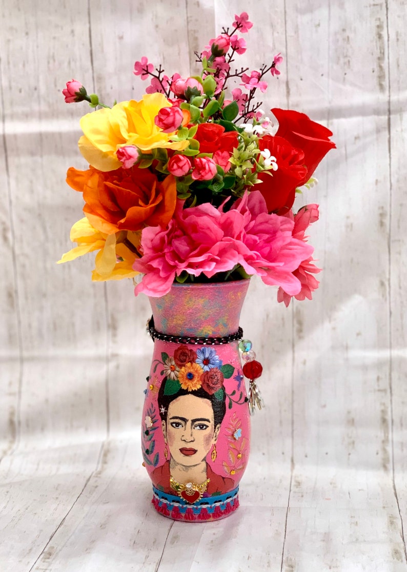 Frida Decor Frida Kahlo Glass Vase with Coordinating Silk | Etsy