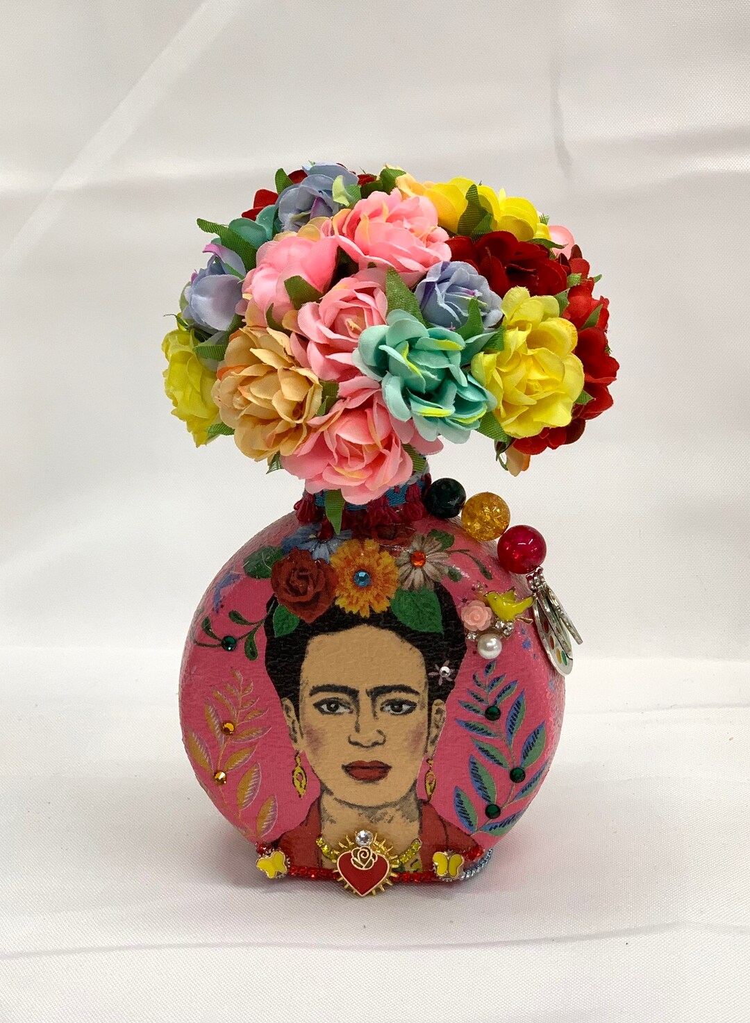 Frida Kahlo Decor Frida Kahlo Decoupaged Small Glass Vase - Etsy UK
