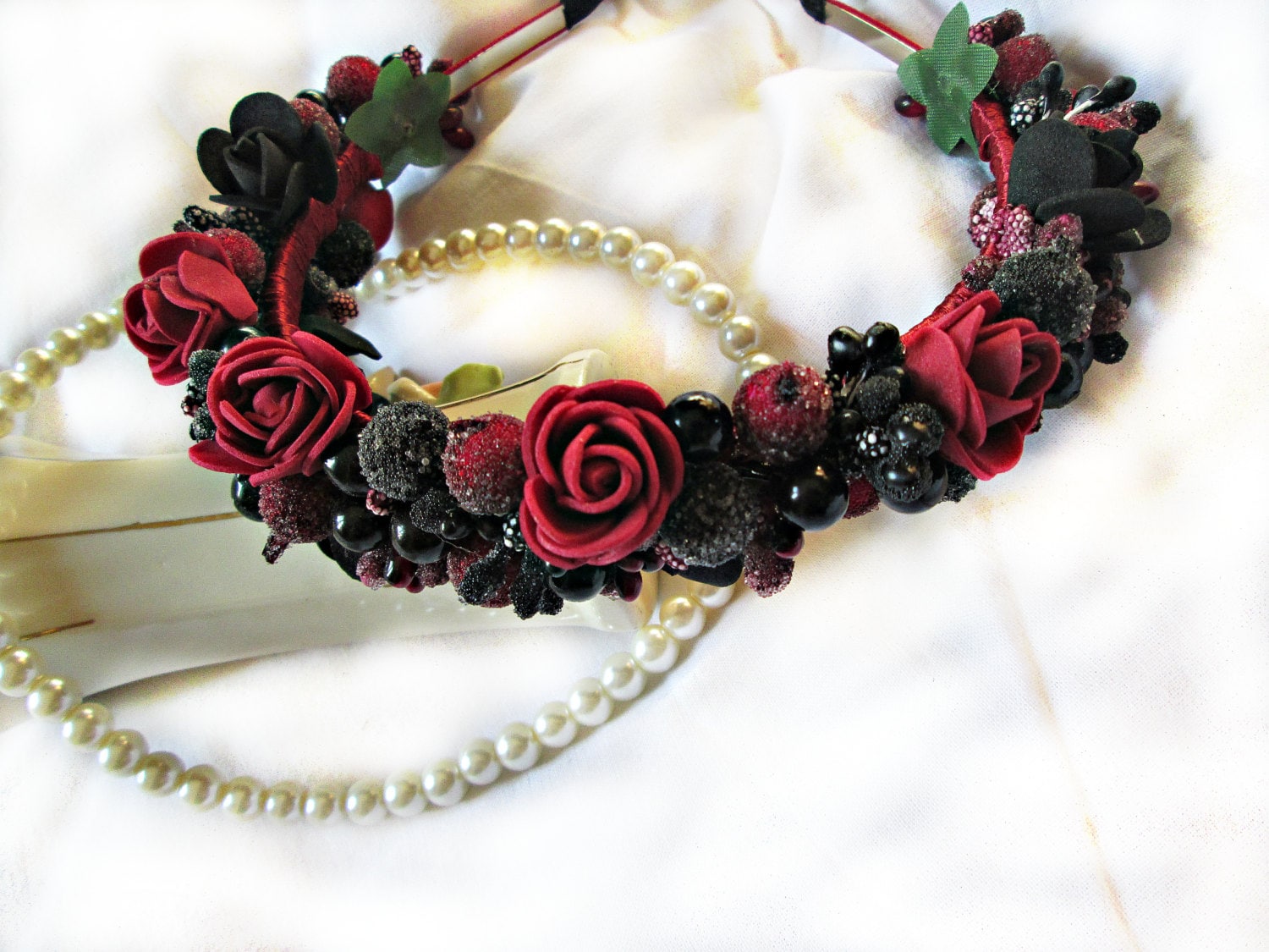 Red Rose Flower Crown,flower Crown,black Rose Headband,burgundy and ...