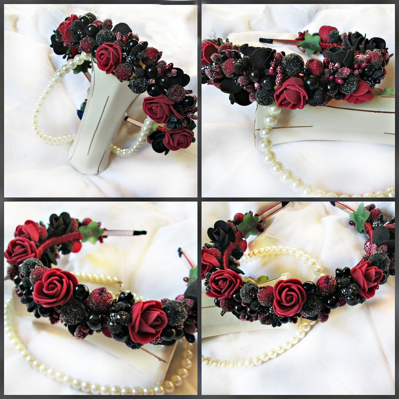 Red Rose Flower Crown,flower Crown,black Rose Headband,burgundy and ...