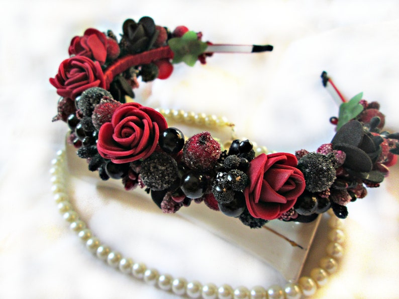 Red Rose Flower Crown,flower Crown,black Rose Headband,burgundy and ...