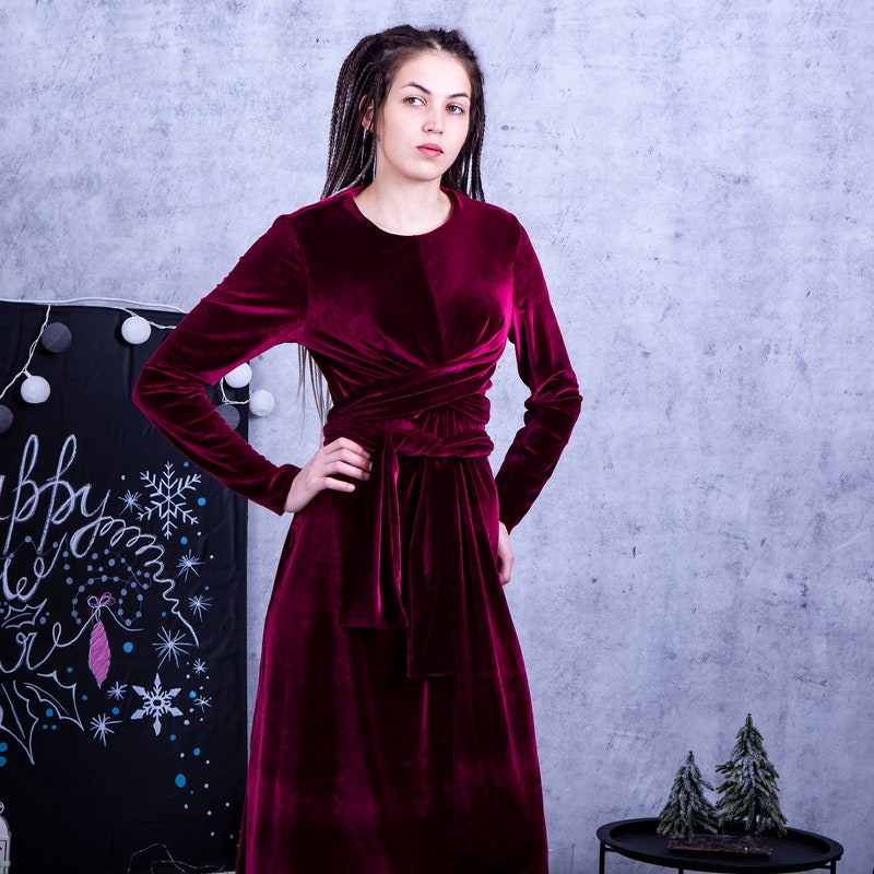Burgundy Velvet Dress - Etsy