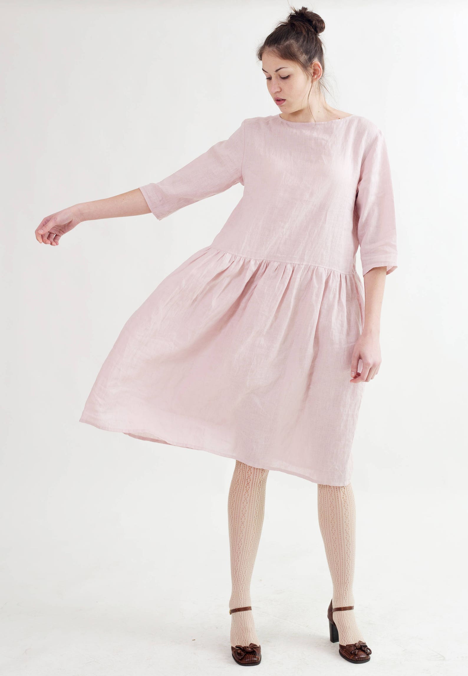 Loose Blush Pink Linen Dress With Pockets. Oversized Linen | Etsy