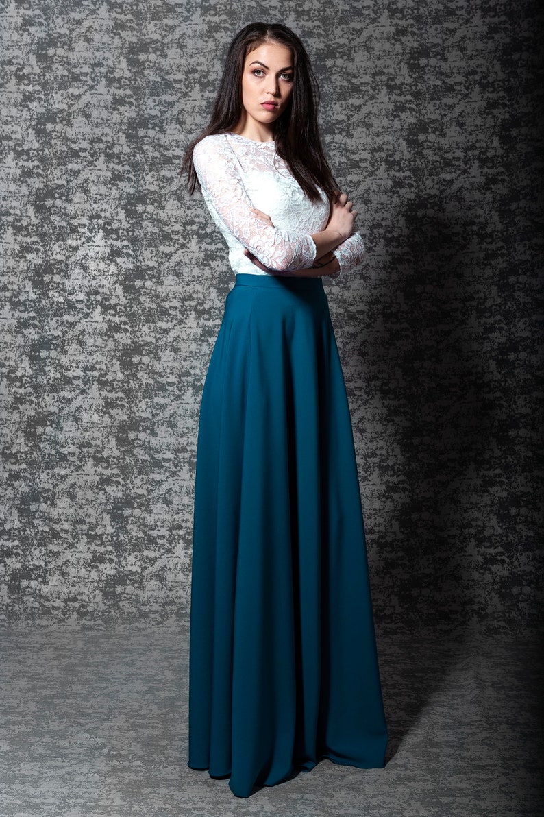 Long Teal Skirt With Pockets. Bridesmaid Skirt Floor Length. - Etsy