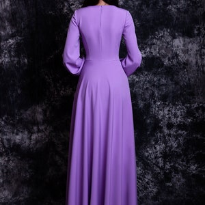 Long Lilac Bridesmaid Dress With Pockets. Modest Purple Dress Long ...