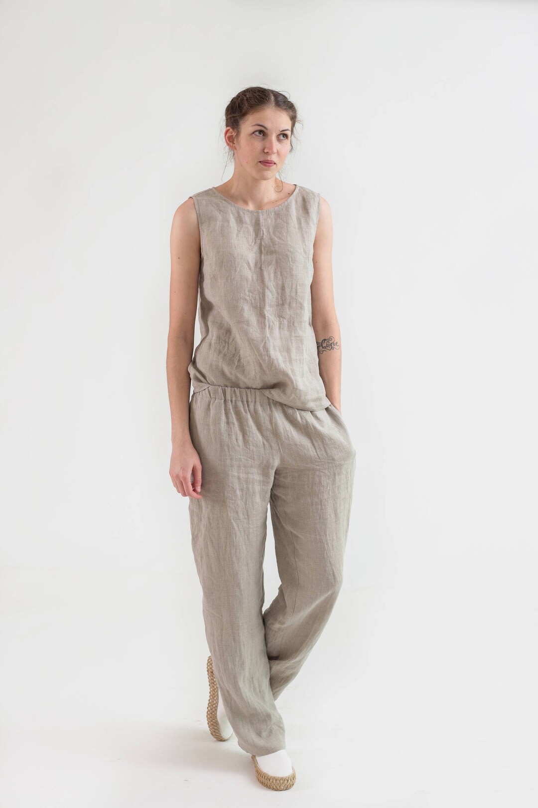 Loose Linen Pants With Pockets Women. Elastic Waist Linen Trousers ...