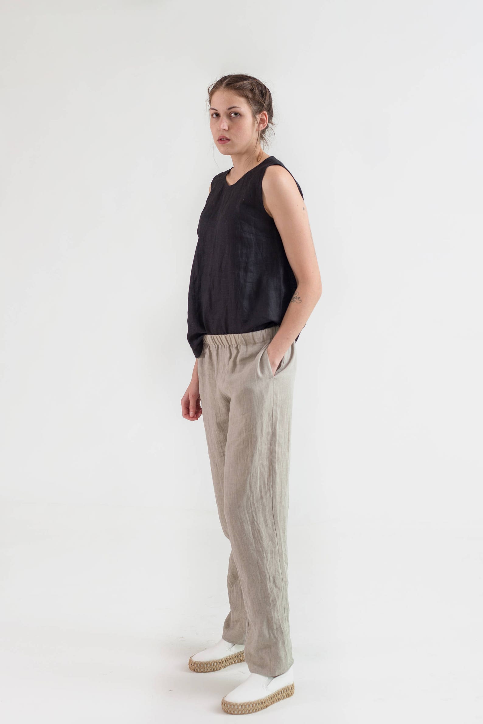 Loose Linen Pants With Pockets Women. Elastic Waist Linen Trousers ...
