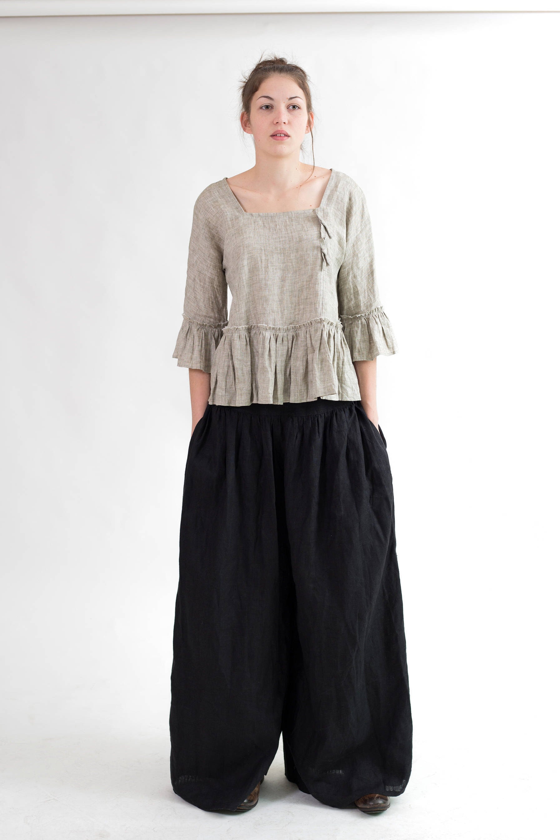 Linen Ruffle Top With Sleeves. Stylish Womens Linen Blouse - Etsy