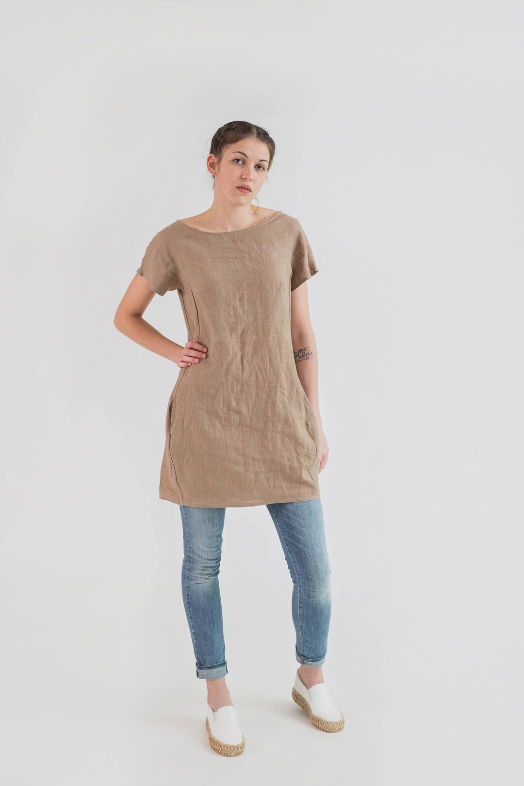 Linen Tunic With Pockets. Short Tunic Dress Women. Loose Linen Top Long ...