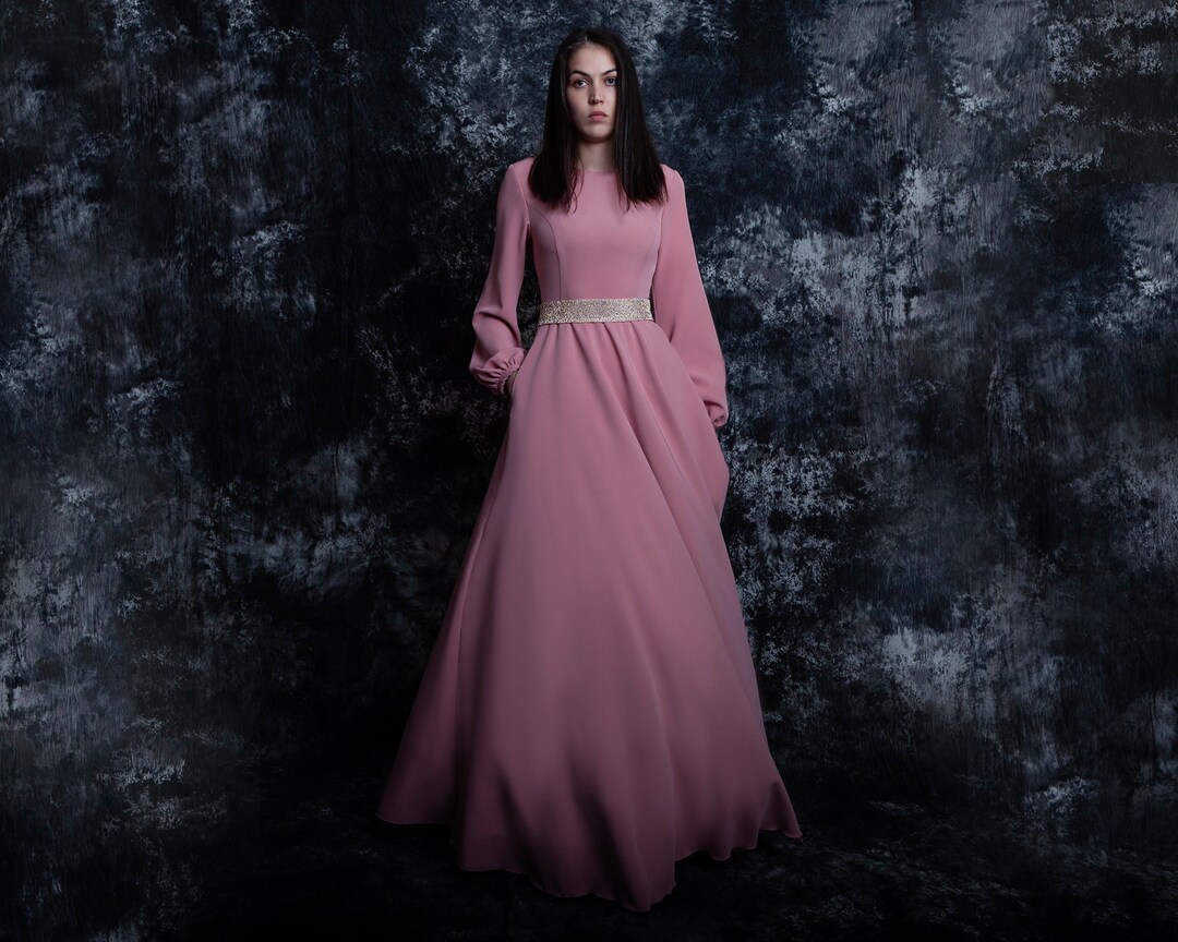 Floor Length Dusty Cedar Bridesmaid Dress With Pockets. Long Pink Dress ...