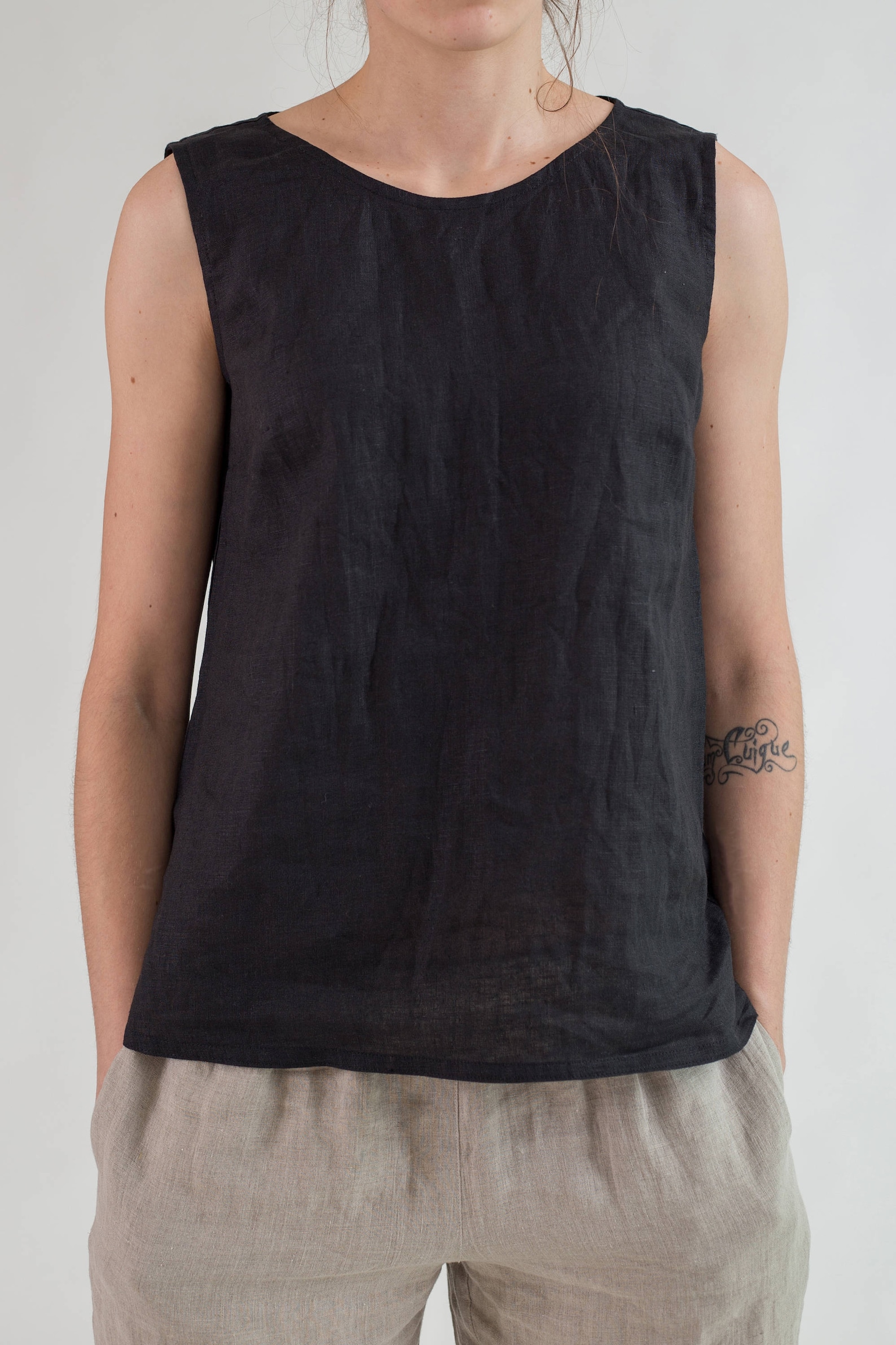 Black Basic Linen Top Women. Black Linen Tank Women. - Etsy