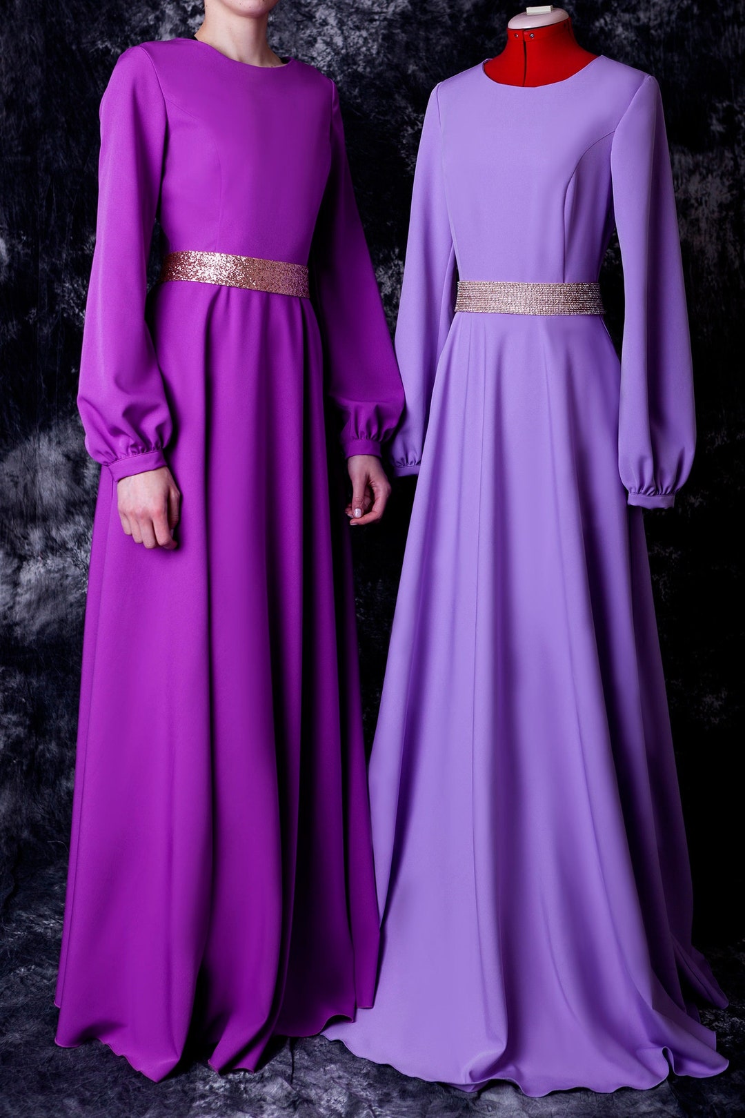 Modest Purple Dres Long Sleeve. Formal Evening Gown With Pockets - 35 ...