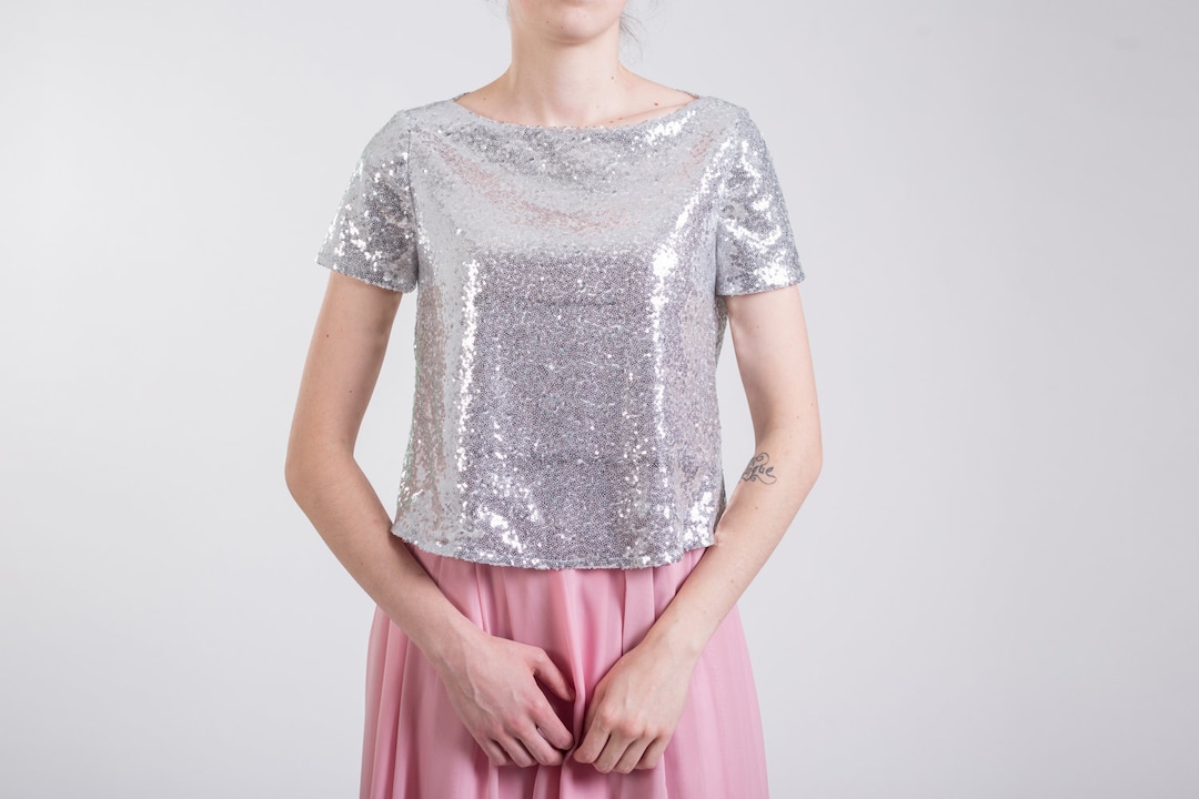 Silver Sequin Top With Short Sleeves. Bridal and Bridesmaid T-shirt ...