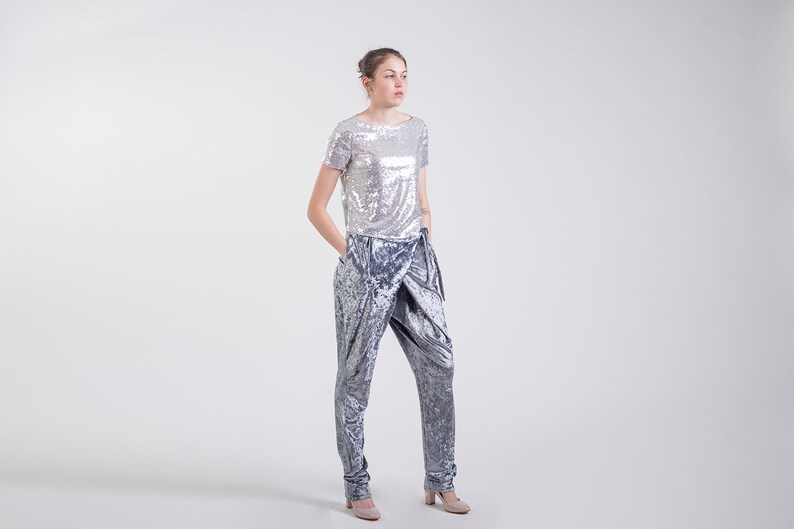 Silver Sequin Top With Short Sleeves. Bridal and Bridesmaid - Etsy