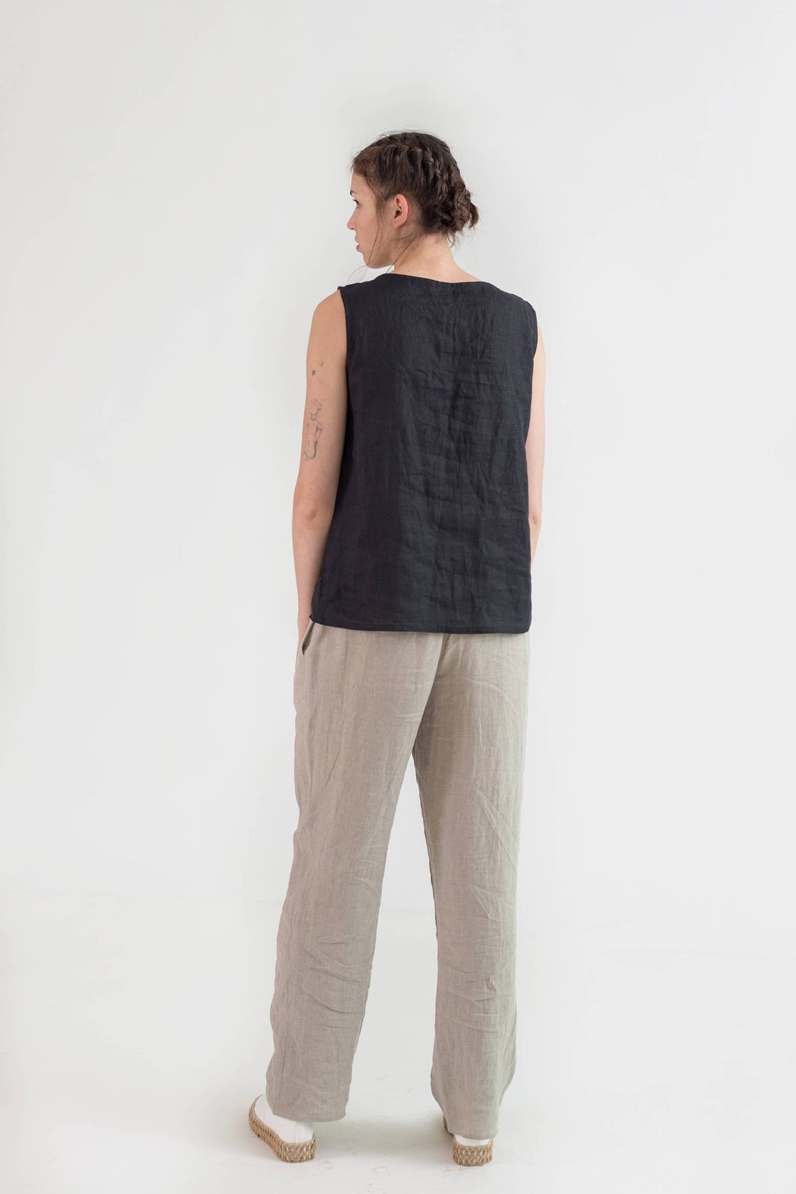 Loose Linen Pants With Pockets Women. Elastic Waist Linen Trousers ...