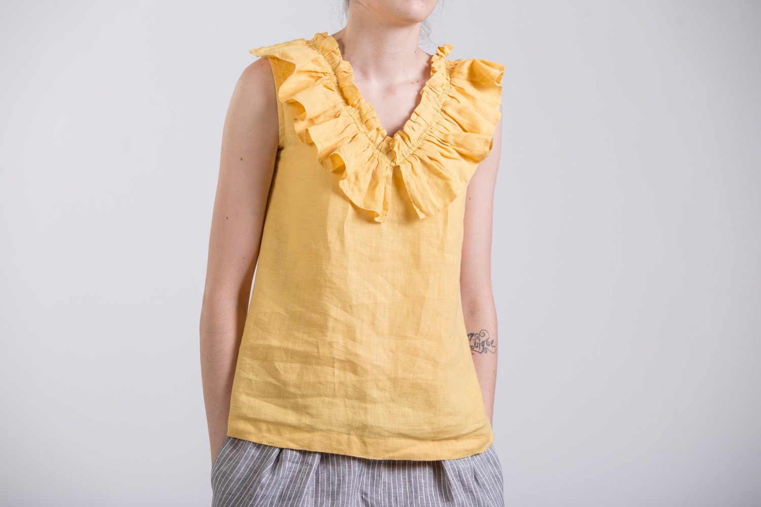 V-neck Linen Tank Top Women. Ruffle Pure Linen Summer Blouse. - Etsy UK