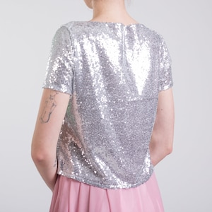 Silver Sequin Top With Short Sleeves. Bridal and Bridesmaid T-shirt ...