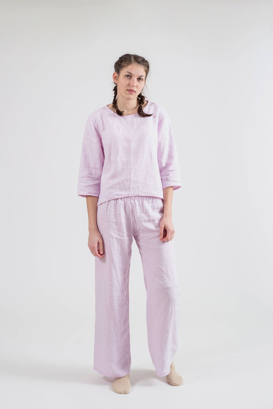 Pure Linen Pajamas Set for Women. Natural Linen Pants and - Etsy