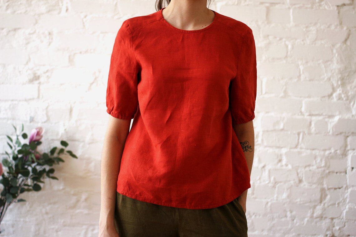 Simple Linen Top With Short Sleeves. Womens Pure Linen - Etsy