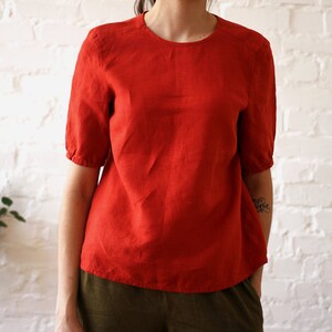 Simple Linen Top With Short Sleeves. Womens Pure Linen Clothing. Basic ...