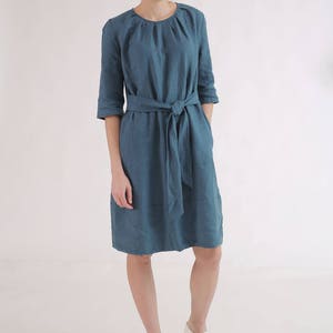 Teal Linen Dress With Sash. Natural Linen Womens Clothing Plus Size ...