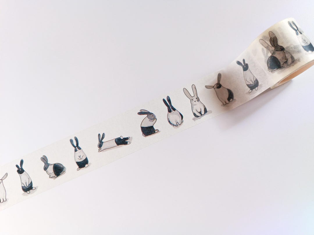 Monochrome Rabbit Washi Tape, 30mm Bunny Decorative Tape - Etsy