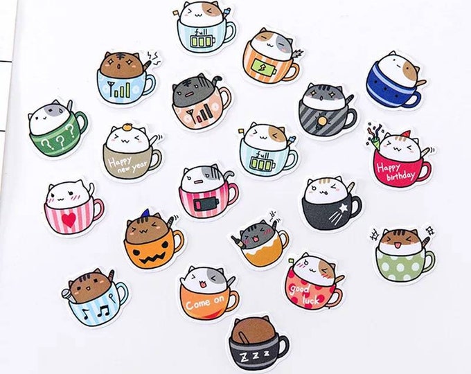 Kawaii Coffee Cats Sticker Flakes - Etsy