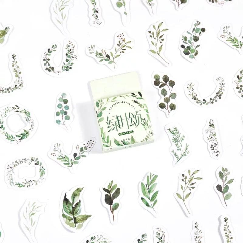 Paper Minimal Green Leaf Foliage Sticker Flakes Stickers etna.com.pe