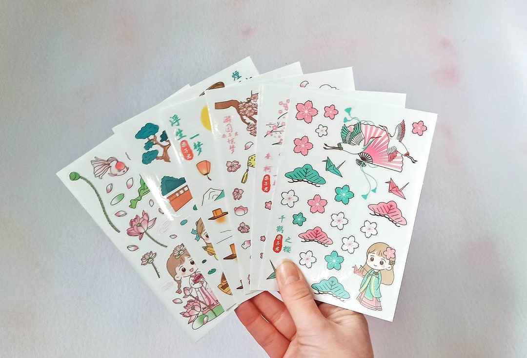 Kawaii Japanese Cherry Blossom Girl Stickers Cute Sakura - Etsy