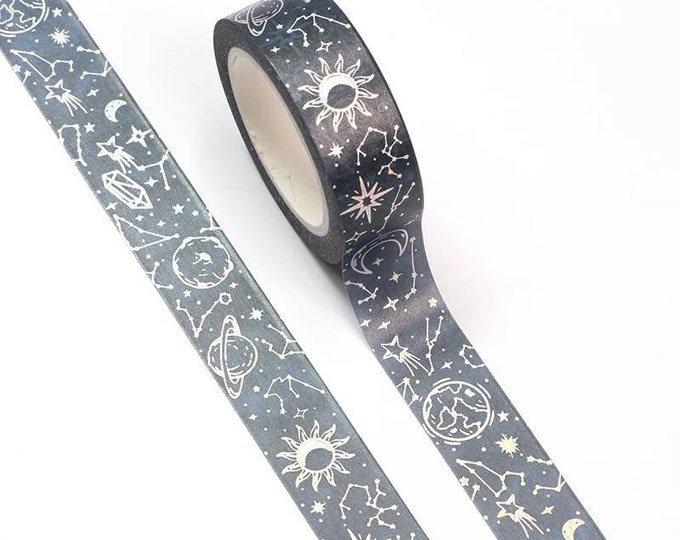 Silver Foil Celestial Washi Tape Blue Galaxy Decorative Tape | Etsy