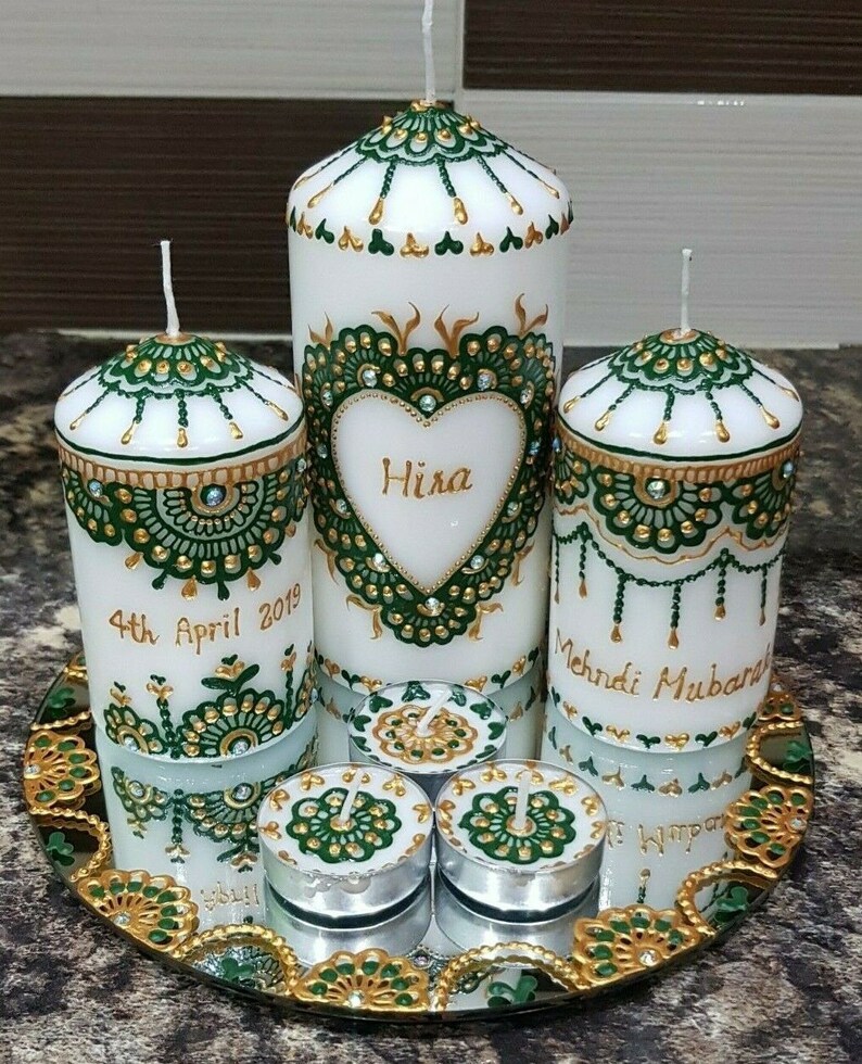 Decorative Personalised Henna Mehndi Candles, Wedding, Christmas ...