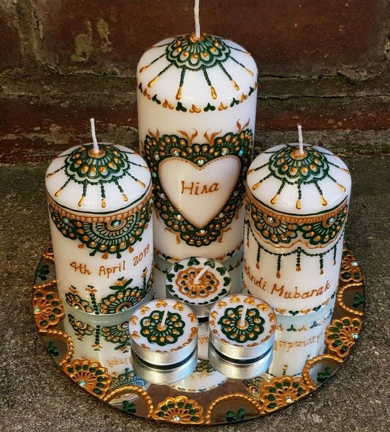 Decorated Personalised Henna Mehndi Candles, Wedding, Christmas ...