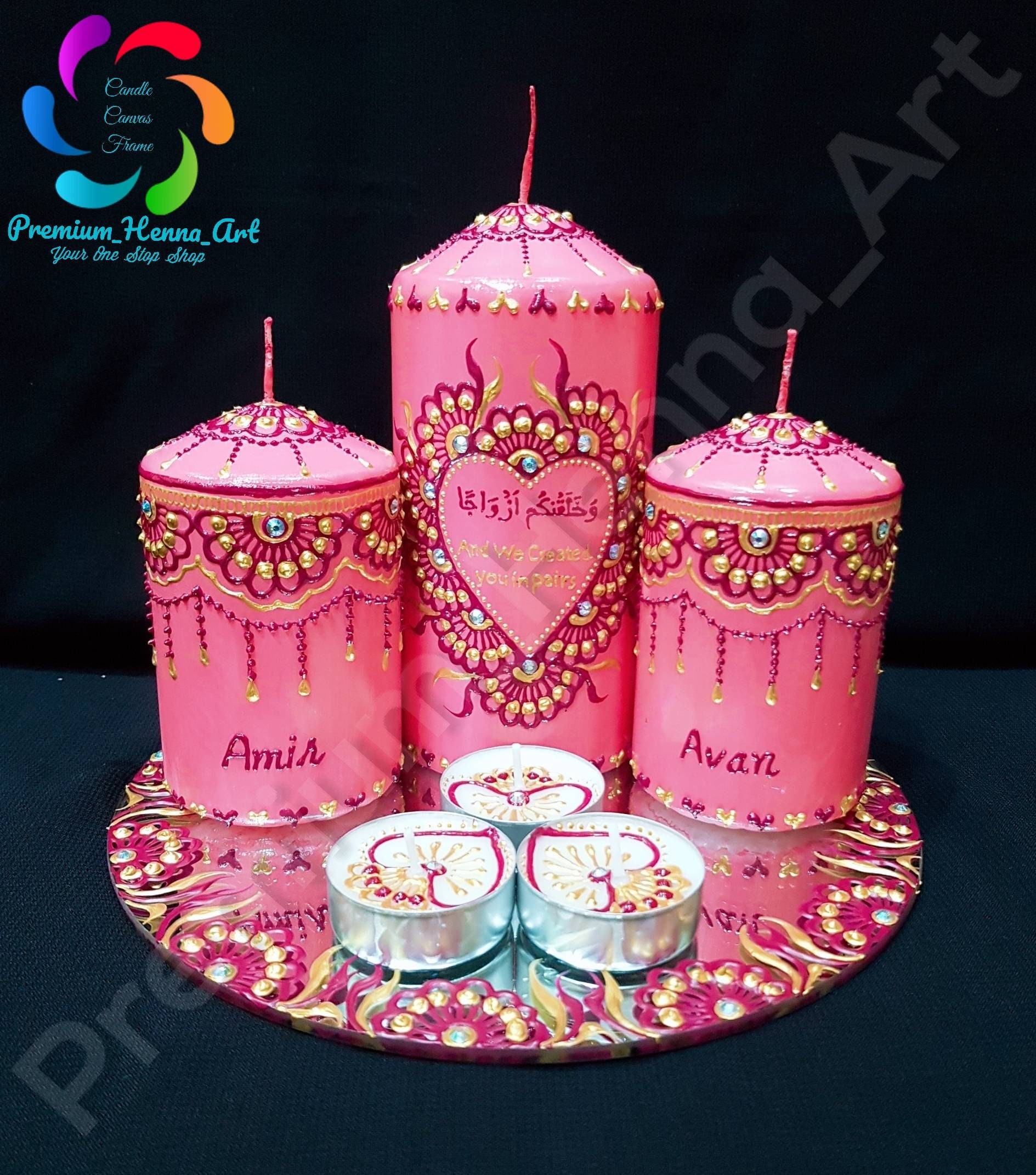 Decorative Personalised Henna Mehndi Candles, Wedding, Christmas ...