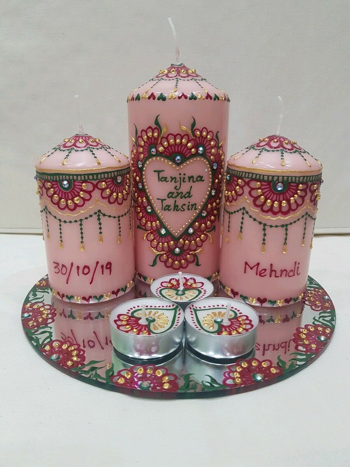 Decorated Personalised Henna Mehndi Candles, Wedding, Christmas ...
