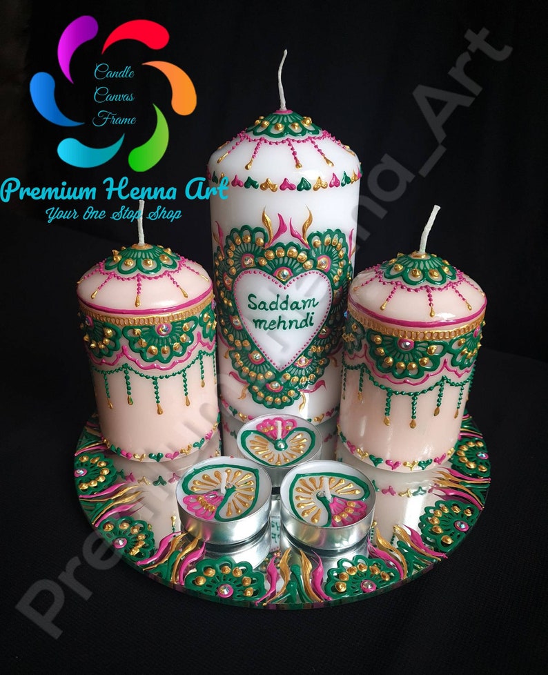 Decorative Personalised Henna Mehndi Candles, Wedding, Christmas ...