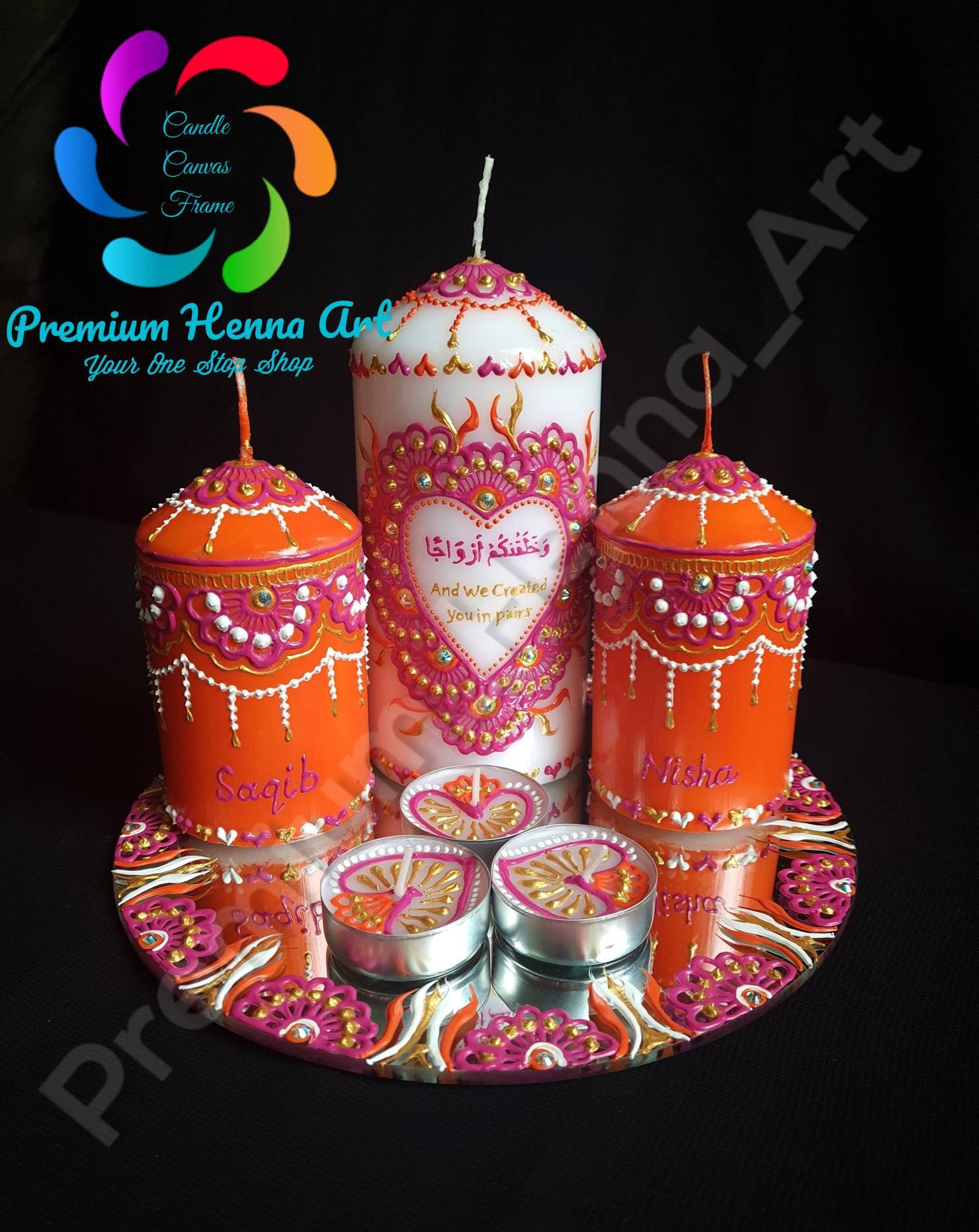 Decorative Personalised Henna Mehndi Candles, Wedding, Christmas ...